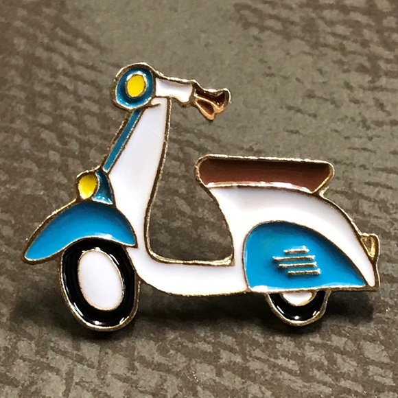 Jewelry | White And Blue Scooter Enamel Gold Tone Pin | Poshmark